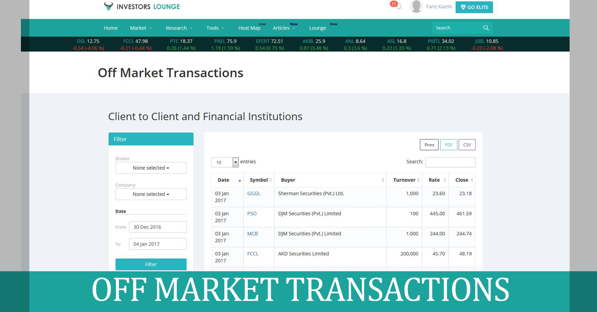 PSX Off Market Transactions (Client to Client) - Investors Lounge